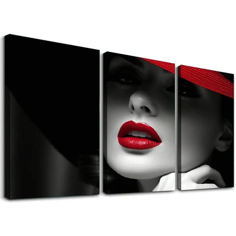 Onetech Vintage Sexy Girl Poster Canvas Painting Sexy Woman With Red Lips In Hat Decoration Room