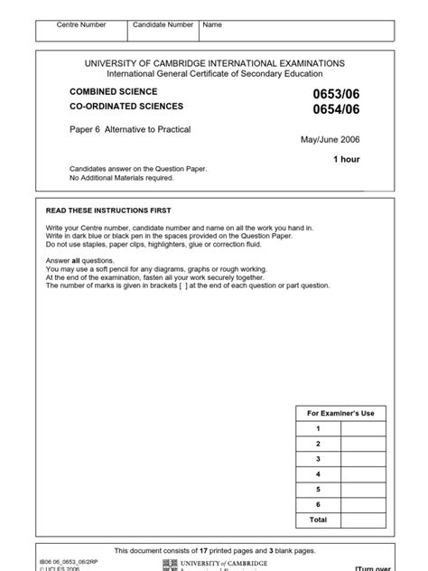 Combined Science Paper 6 Summer 06 Pdf Density Digestion