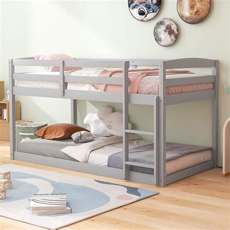 Giantex Twin Low Bunk Bed Solid Wood Twin Over Twin Bunk Bed Frame