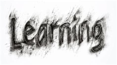 The Word Learning Isolated On White Background Made In Charcoal Sketch