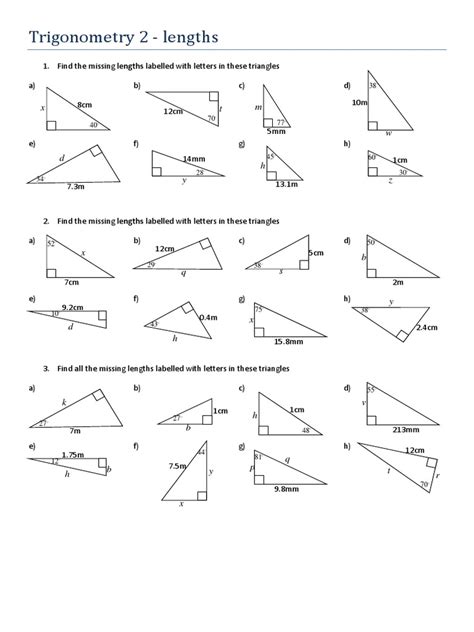 Trigonometry 2 Find Lengths Pdf Elementary Geometry Euclidean Plane Geometry