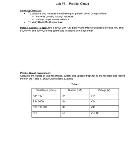 Solved Lab Parallel Circuit Learning Objective To Chegg Com