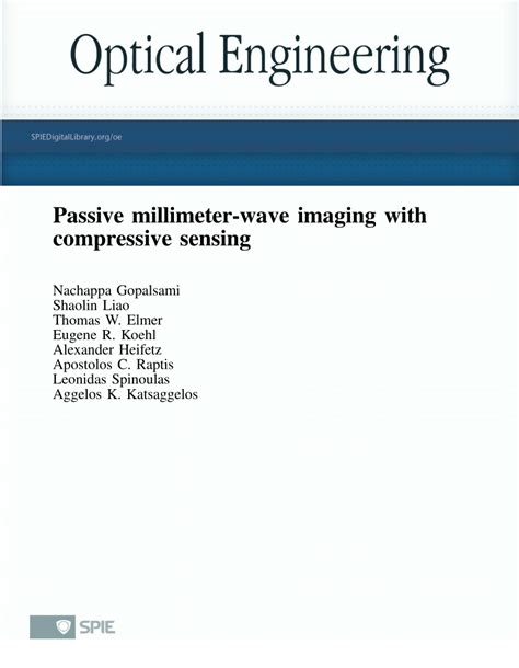 Pdf Passive Millimeter Wave Imaging With Compressive Sensing