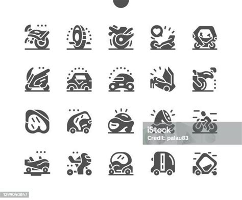 미래의 운송 차량 대중 교통 속도 여행 오토바이 스쿠터 미래의 자동차 혁신과 기술 벡터 솔리드 아이콘입니다 간단한 그림 3륜 차량에 대한 스톡 벡터 아트 및 기타 이미지