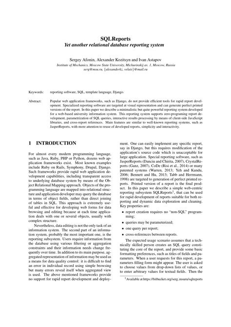 pdf sqlreports yet another relational database reporting system