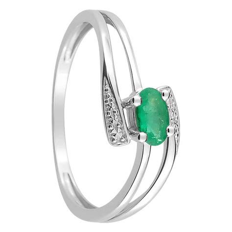 Bague Solitaire Emeraude Ovale 023 Ct Spirale En Or Blanc 750 Ocarat