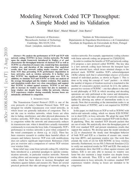 Pdf Modeling Network Coded Tcp Throughput A Simple Model And Its