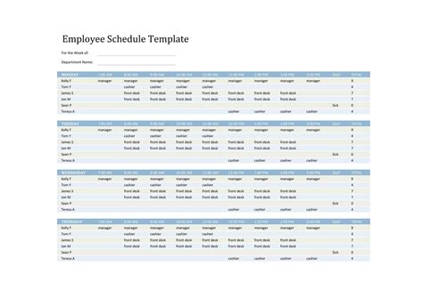 Free Printable Employee Schedule Templates Word Excel