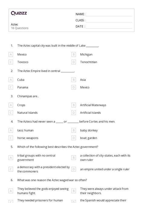 50 Aztec Civilization Worksheets For 5th Class On Quizizz Free