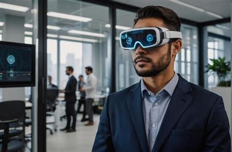 Premium Photo Man Wearing Modern AR Glasses