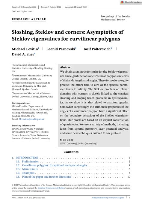 Pdf Sloshing Steklov And Corners Asymptotics Of Steklov Eigenvalues For Curvilinear Polygons