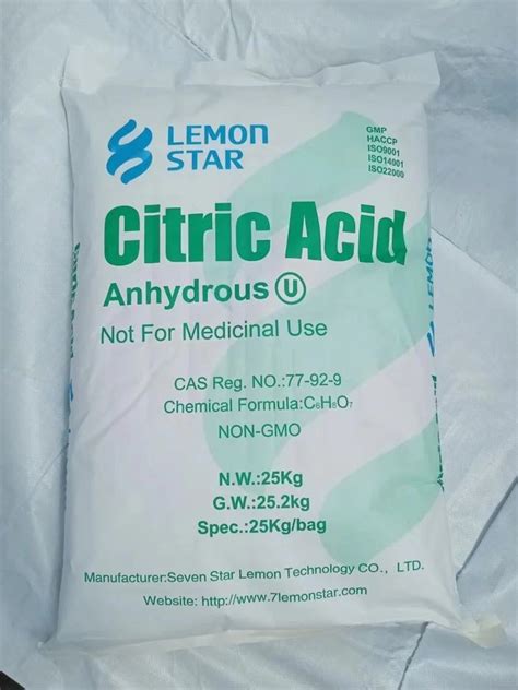 Citric Acid Anhydrous Lemon Star Packaging Type 25 Kg Bag At ₹ 77kg In Ahmedabad