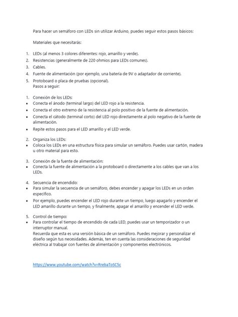Para Hacer Un Semáforo Con Leds Sin Utilizar Arduino Pdf