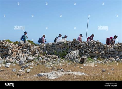 Group Of Serious Walkers On Tilos Island Rhodes Stock Photo Alamy