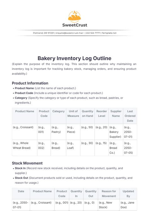 Free Bakery Inventory Log Outline Template To Edit Online