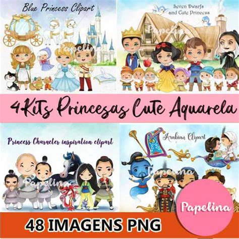 Kit Digital Princesas Disney Cute Aquarela Combo Elo7
