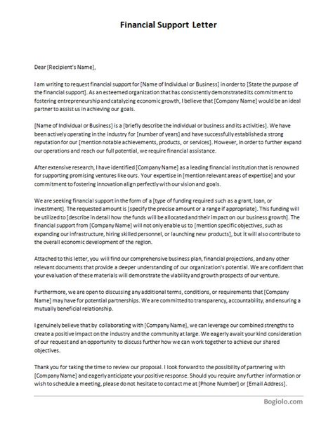 Financial Support Letter Template Bogiolo