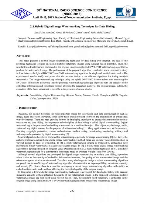 Pdf C11 Hybrid Digital Image Watermarking Technique For Data Hiding