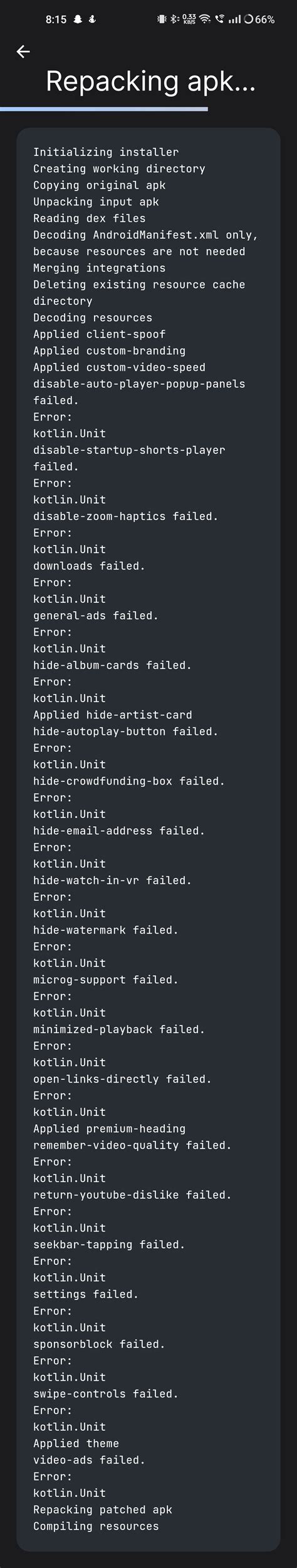 Bug Getting Kotlin Errors When Patching Any App · Issue 599 · Revancedrevanced Manager · Github