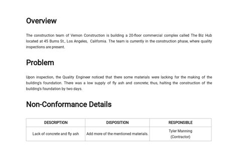 Free Process Non Conformance Report Template Pdf Word Doc