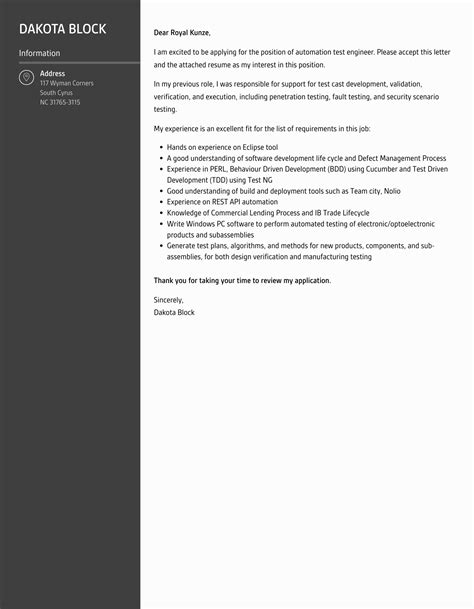 Automation Test Engineer Cover Letter Velvet Jobs