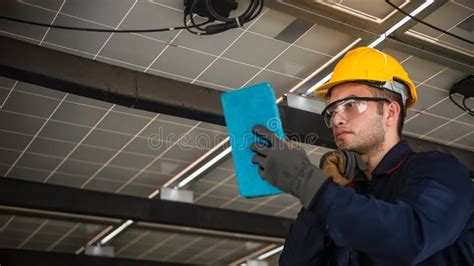 Engineer Technical Service Checking Solar Panel While Monitoring The