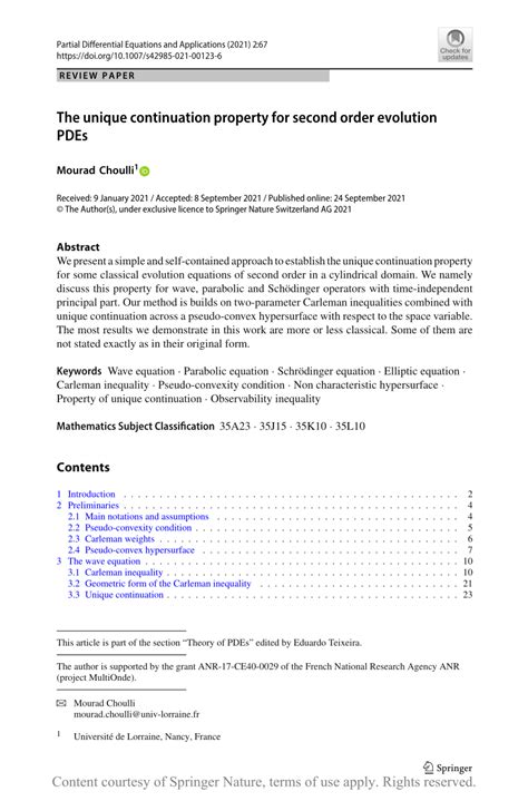 The Unique Continuation Property For Second Order Evolution Pdes Request Pdf