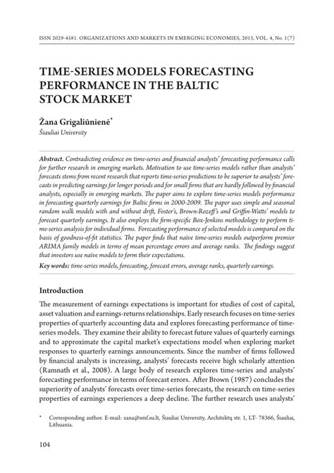Pdf Time Series Models Forecasting Performance In The Baltic Stock Market