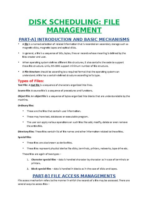 Disk Scheduling File Management Disk Scheduling File Management Part A Introduction And