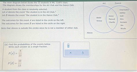 The Venn Diagram Below Shows The Students In Ms Cook S Class The Diagram Shows The M Algebra