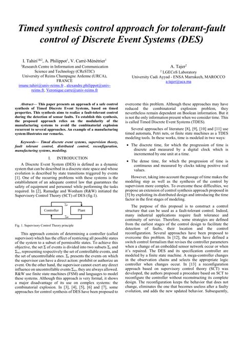 Pdf Timed Synthesis Control Approach For Tolerant Fault Control Of Discrete Event Systems Des