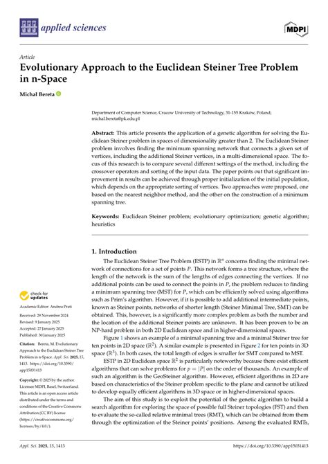 pdf evolutionary approach to the euclidean steiner tree problem in n