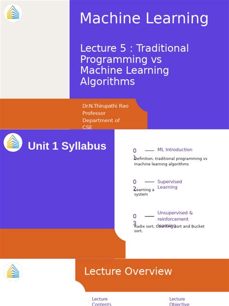 Modified Ml Unit 1 5 Traditional Programming Vs Machine Learning Algorithms Pdf Machine