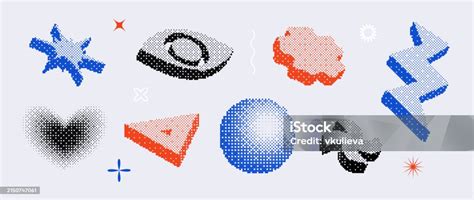 비트맵 셰이프 집합입니다 하프톤 기하학적 개체 컬렉션을 디더링합니다 픽셀화된 눈 꽃 심장 구 지그재그 배너 포스터 전단지의 별 요소 Pixel 3d 래스터 효과 번들 벡터