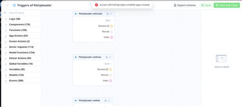 access denied ws project create while edit and save bp in mobile beta