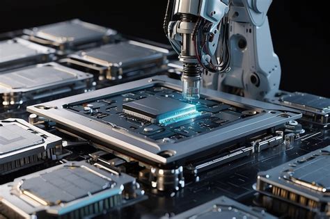 Premium Photo Innovative Semiconductor Manufacturing 3d Rendering Robotic Arms Handling