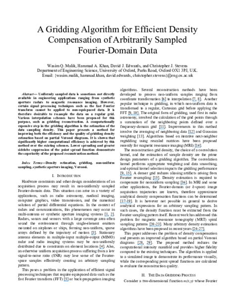 Pdf A Gridding Algorithm For Efficient Density Compensation Of Arbitrarily Sampled Fourier
