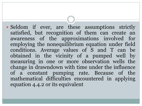 Unsteady Radial Flow In A Confined Aquifer Nonequilibrium Well Pumping Equation Pptx Geology