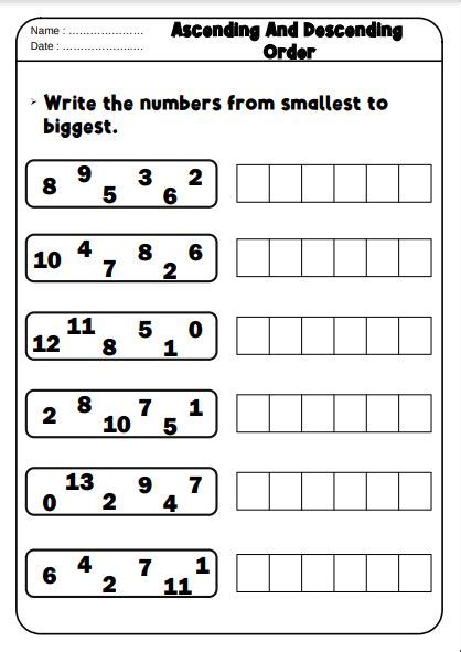 Worksheets Kindergarten Numbers Compare Ascending Descending Order Made By Teachers