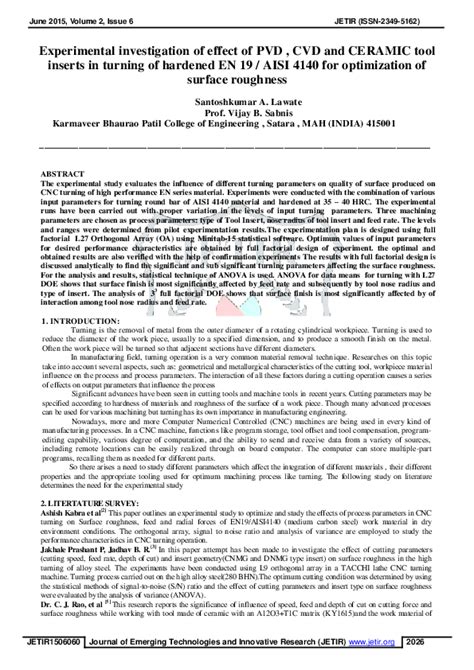 Pdf Experimental Investigation Of Effect Of Pvd Cvd And Ceramic Tool Inserts In Turning Of