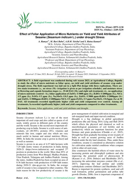 Pdf Effect Of Foliar Application Of Micro Nutrients On Yield And