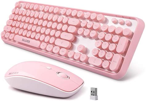 Pink Wireless Keyboard Mouse Combo GHz Retro Typewriter Letton Full Size Office Computer