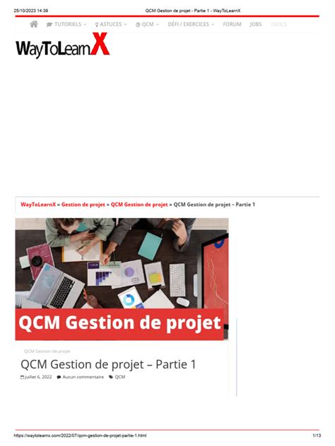 Qcm Gestion De Projet Partie 1 Waytolearnx Pdf