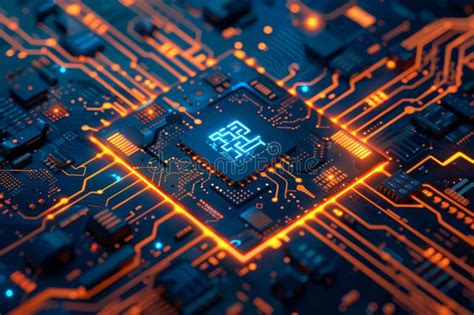 Hightech Microchip Circuit Board For Advanced Computing And Communication Technology Stock