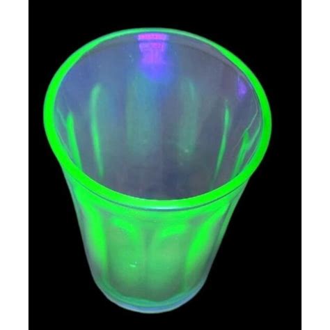 Vintage Green Uranium Ribbed Glass Tumbler Glows Under Uv Light Juice