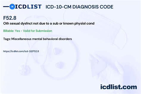 Icd 10 Cm Diagnosis Code F52 8 Other Sexual Dysfunction Not Due To A Substance Or Known