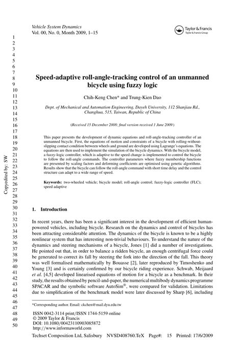 Pdf Speed Adaptive Roll Angle Tracking Control Of An Unmanned Bicycle