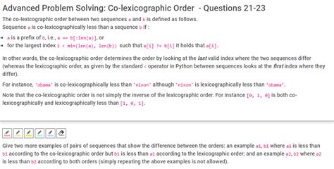 Solved Advanced Problem Solving Co Lexicographic Order