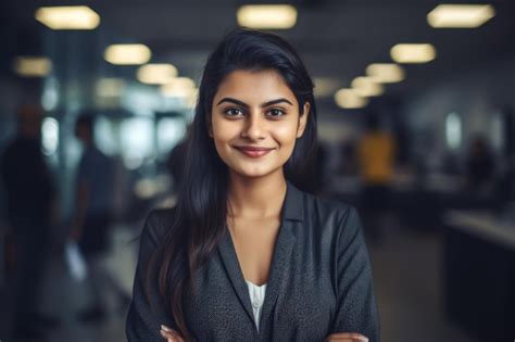 Premium Photo Young Smart Indian Businesswoman Smiling Face Standing