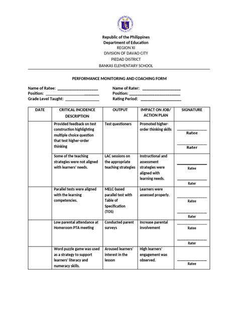Performance Monitoring And Coaching Form Pdf